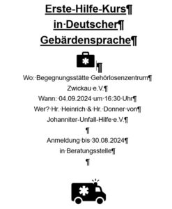Einladung zum Erste-Hilfe-Kurs – Gehörlosenzentrum Zwickau e.V.